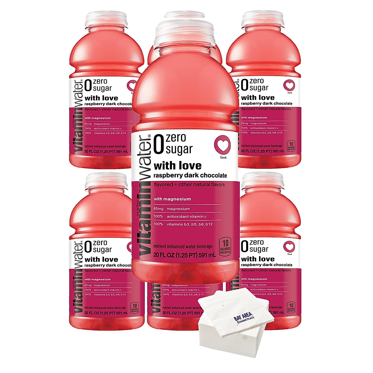 Vitamin Water With Love, Raspberry Dark Chocolate, (Pack of 6) with Bay Area Marketplace Napkins