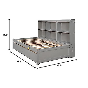 HomSof Twin Bed with Side Bookcase, Drawers,Gray