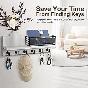 rorecay Key Holder for Wall Decorative: Easy Install Farmhouse Key Hanger Mail Organizer Wall Mount, Wood Keyholder Mail Holder with Shelf for House Entryway Decor, White