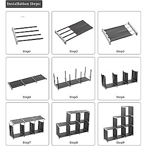 OPPSDECOR 9 Cube Bookshelf DIY Bookcase Adjustable Home Office Book Organizer Shelves Cabinet (Gray)