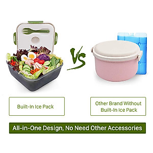 Rassody 74 OZ Salad Container To Go for Lunch with Ice Pack, Dressing Cup and 4 Compartments for Salads Toppings, Snacks, Fruits, Built-In Fork, Large Mixing Bowl, Leak-Proof, Reusable and BPA-Free