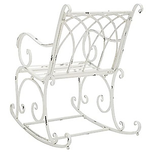 SAFAVIEH Outdoor Collection Medrano Victorian Antique White Wrought Iron Rocking Chair