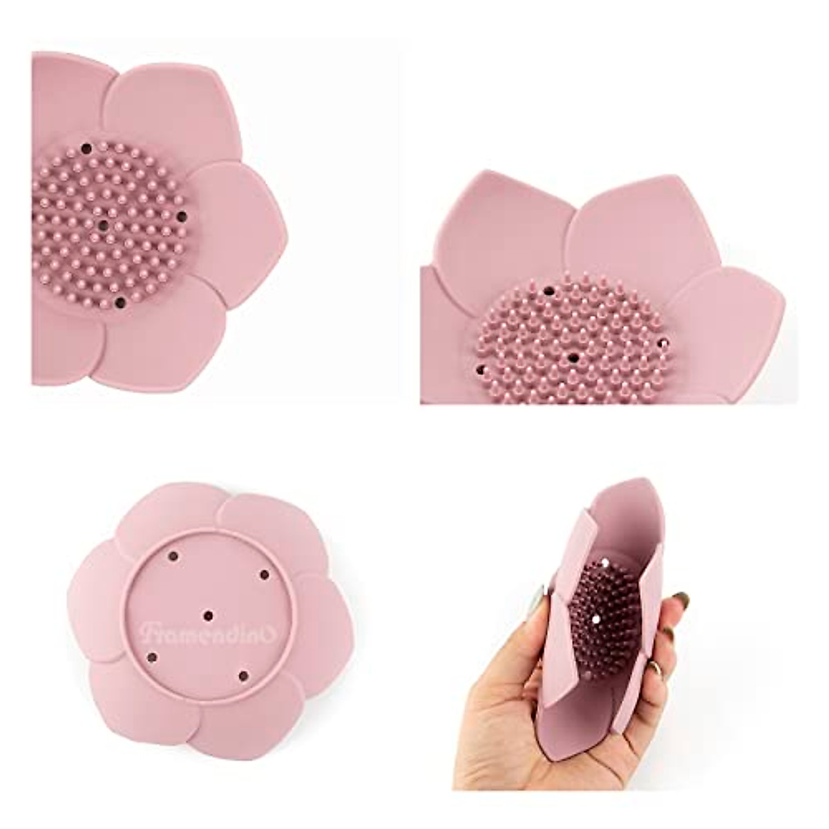 Framendino, 4 Pack Lotus Flowers Soap Dish Silicon Flexible Non-Slip Floral Soap Trays with Drain for Bathroom Shower