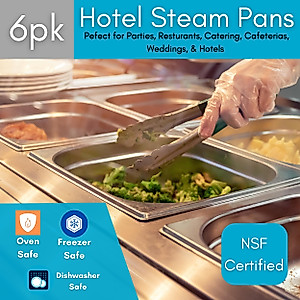 BIRDROCK HOME Stainless Steel Steam Table Pan - Hotel, Restaurant & Catering Supplies - 24 Gauge Steel, 1.2 qt Capacity - Meal Prep, Cooking, & Food Storage Container - 2.5" Depth, 1/6-Size (6 Pack)