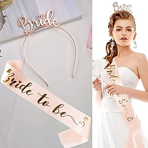 Lecone Bridal Shower Decoration, 5 Pieces Bride to be Sash and Veil Bride Headband Tiara Garter Bride Shower Decor Wedding Veil Hair Accessories