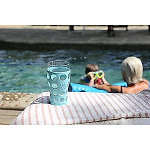 Lifefactory 20-Ounce Beverage Glasses with Protective Silicone Sleeves, 4 Count (Pack of 1), Stone Gray, Aqua Teal, Dusty Purple, Carbon