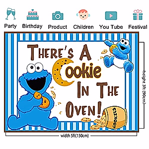 Baby Cookie Monster Backdrop for Gender Reveal Party Supplies 5x3ft There's a Cookie in The Oven Banner for Street Baby Shower Party Decorations