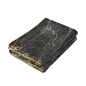 Hand Towels,2 Pack Soft Luxury Towel Gold Black Marble for Bathroom Kitchen, Beach