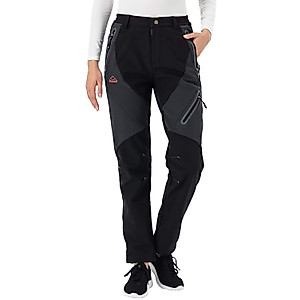 TBMPOY Women's Ski Windproof Waterproof Snow Pants Outdoor Hiking Fleece Lined softshell Pants Black S