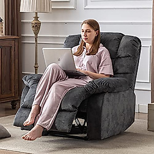 ANJHOME Single Recliner Chairs for Living Room Overstuffed Breathable Fabric Reclining Chair Manual Sofas (Gray)