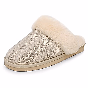 DREAM PAIRS Women's Cozy_06 Beige Cable Knit Faux Fur Mules Comfy Slippers Size 11 M US