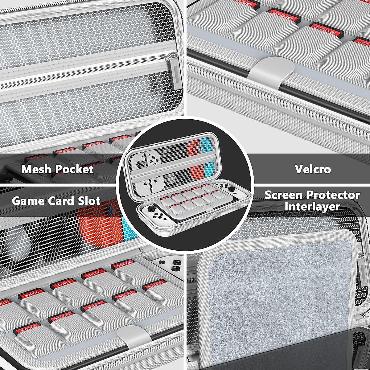 Mooroer Switch Carrying Case Compatible with Nintendo Switch/Switch OLED Console, White Protective Hard Portable Switch Travel Case Shell Pouch with 10 Games Cartridges for Accessories and Games