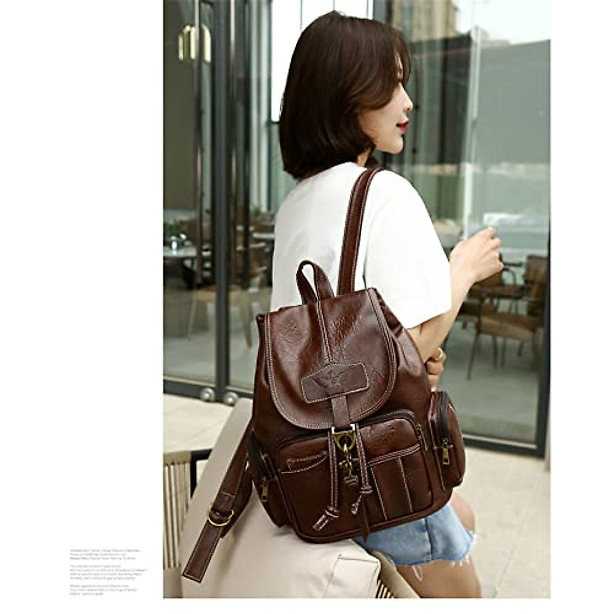 Vojad Backpack Purse for Women Fashion Leather Designer Travel Large Ladies Vintage Style Shoulder Bags with Drawstring (Deep brown)