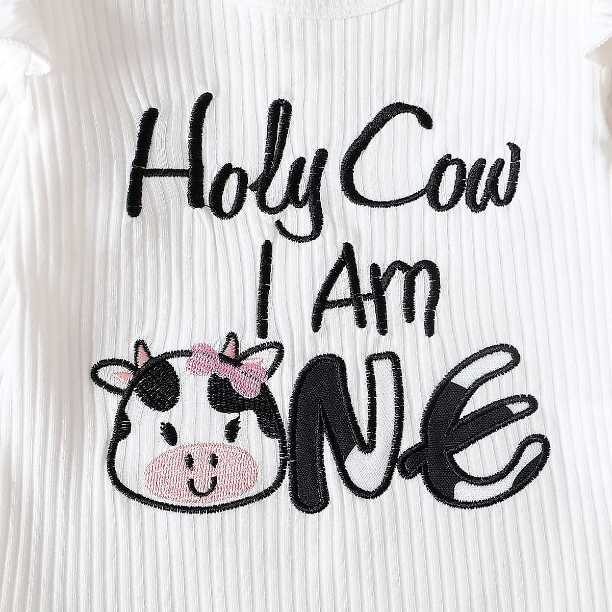 PadaGooder Baby Girl First Birthday Outfit Girl Cow Birthday Outfit Baby Holy Cow I'm One Bodysuit (White,12-18 Months)