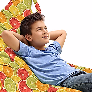 Ambesonne Colorful Lounger Chair Bag, Fresh Ripe Citrus Fruits Orange Grapefruit and Lemon Repeating Circular Pattern, High Capacity Storage with Handle Container, Lounger Size, Multicolor
