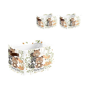 Cute Woodland Animals Personalized Storage Bins Custom Baskets Cubes Organizer With Handle for Home Nursery Supplies Clothes Toy 2 Pack