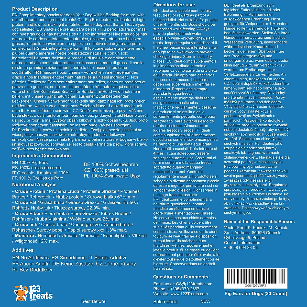 123 Treats Pig Ears for Dogs – 100% Natural Long Lasting Pork Dog Chews with Delicious Dog Chew Treat, Ideal for All Chewers, Healthy Large Pig Ears (One Pack of 30)