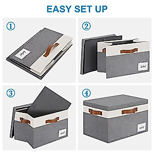 PFFVRP Storage Bins with Lids, Foldable Fabric Storage Boxes with Lids, Storage Baskets for Shelves with 3 Handles and Labels, Storage Basket with Lid for Home Bedroom Closet Office