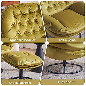 K Knowbody Swivel Accent Chair with Ottoman，Velvet Reading Chairs for Adults, Modern Upholstered Living Room Chairs,Oversized Comfy Chair for Bedroom,Lounge Chair,Green