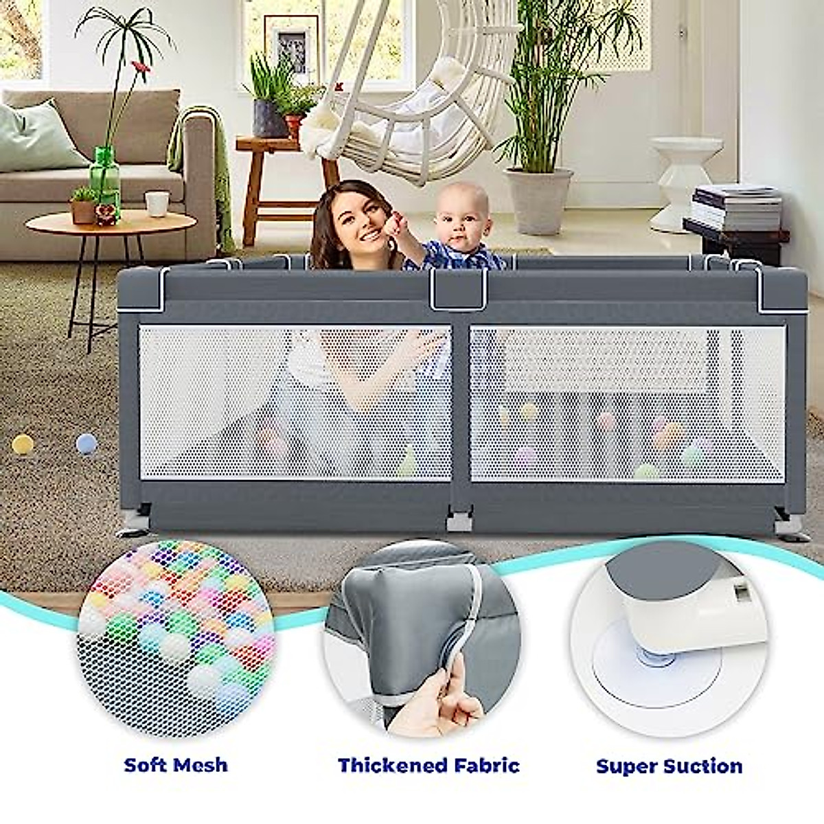 Baby Playpen 51" X 51", Playpen for Babies and Toddlers,Large Play Pen with Gate,LUTIKIANG Play Yard for Baby,Sturdy Safety Baby Fence with Soft Breathable Mesh,Small Baby Playard with Anti-Slip Base