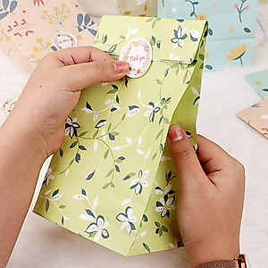 AerWo 48pcs Floral Gift Bags, Flowers Birthday Gift Bag, Goodie Bags, Goodie Bags for Kids Birthday, Gift Bag Bulk, Baby Shower, Wedding Party Favor Bags with Thank You Stickers