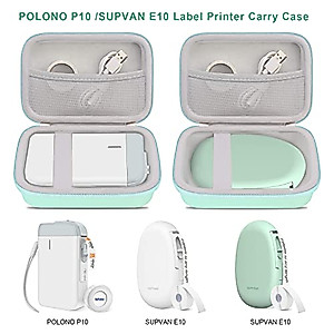 Elonbo Label Maker Case for SUPVAN E10 Mini Bluetooth Label Printer/POLONO P10 Mini Label Printer, Extra Interior Mesh Pocket Fits Label Paper Cable, Green. (CASE ONLY! Label Maker not Included)