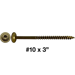 #10 x 3 Round Washer (Modified Truss) Head Screw Torx/Star Drive Head Wood Screw - Multipurpose Wood Screws for Construction, Cabinets and Furniture (1 Pound - 62 Approx. Screw Count)