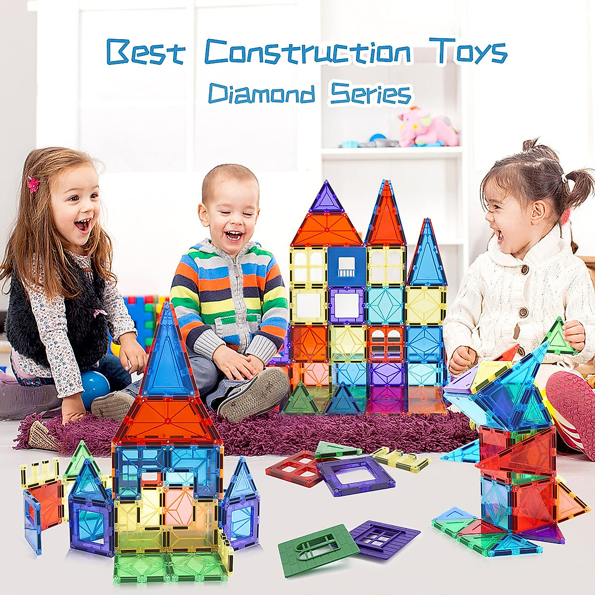 Children Hub 120pcs Magnetic Tiles Set Diamond Series - Educational 3D Magnet Building Blocks - Building Construction Toys for Kids - Upgraded Version with Strong Magnets