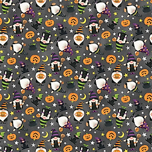 FlashPhoenix Quality Sewing Fabric – Halloween Fabric Gnomes Night Out Pumpkin Star Toss Gray Size; 36" x 44" (by The Yard)