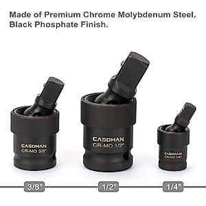CASOMAN 3-Piece Impact Universal Joint Set - 1/4", 3/8" and 1/2" Drive, CR-MO, Impact Grade, U-Joint Sockets Swivel