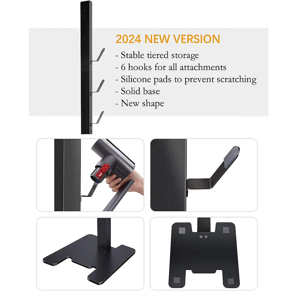 XIGOO Storage-Stand-Docking-Station-Holder Compatible with V15 V11 V10 V8 V7 V6 Cordless Vacuum Cleaners & Accessories, Stable Metal Bracket Organizer Rack, Brushed Black