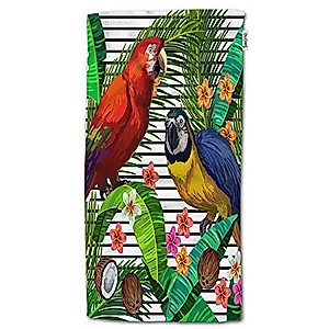 HGOD DESIGNS Tropical Parrot Hand Towels,Blue and Scarlet Macaw Surrounded by Palm Leaves 100% Cotton Soft Bath Hand Towels for Bathroom Kitchen Hotel Spa Hand Towels 15"X30"