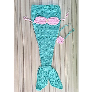 Pinbo Newborn Baby Photography Prop Crochet Mermaid Headband Bra Tail