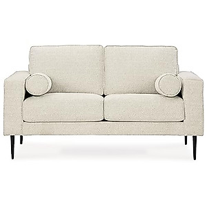 Signature Design by Ashley Hazela Contemporary Loveseat with 2 Bolster Pillows, Beige