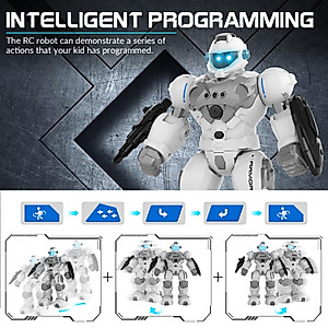 STEMTRON Robot Toys for Kids, Programmable Remote Control Robot with Intelligent Gesture Sensing, Recharge, Singing & Dancing Mode, Launcher (White)