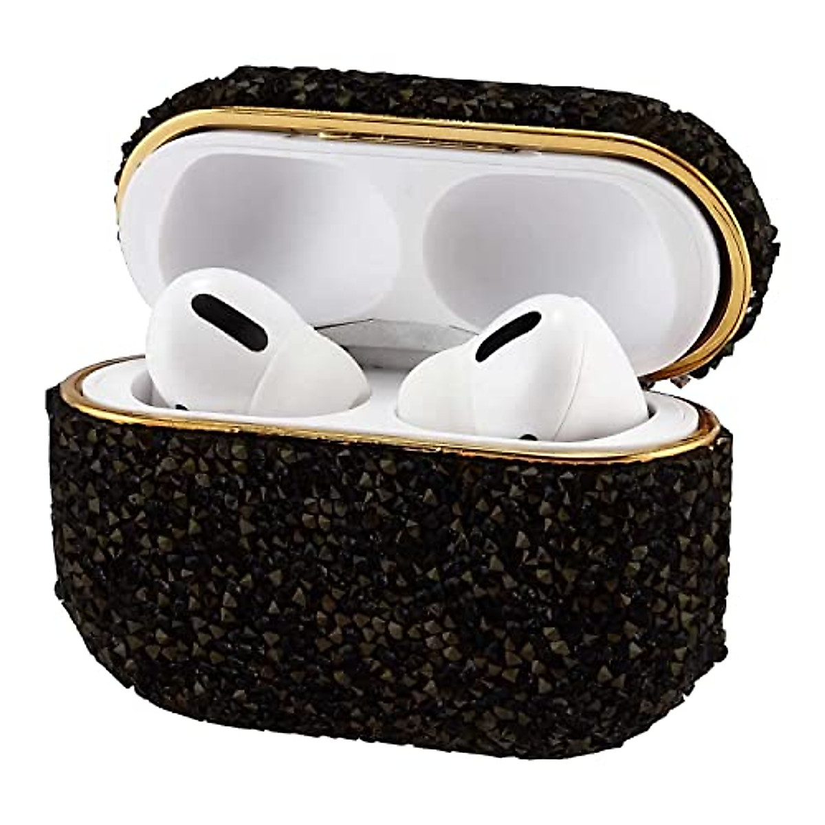 LAX Gadgets AirPods Pro Case Cover - Protective Compatible with Apple AirPod Pro - Lightweight Case with Carabiner Key Ring  Easy to Use - Rhinestones Black