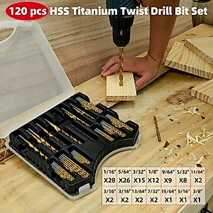 ZKH 120-Piece HSS Titanium Twist Drill Bit Set for Metal & Wood - High-Speed Steel Bits for Steel, Aluminum, Copper, Brass, Bronze - Round Shank Drill Bits for Precision Drilling