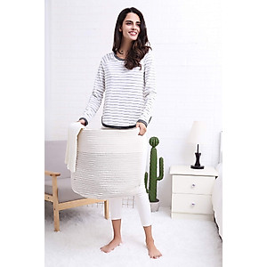 Large Cotton Rope Baskets 18'' x 16'', Woven Blanket Storage Baskets with Handles, Baby Kids Toy Bins Storage,Decorative Laundry Baskets in Nursery Living Room