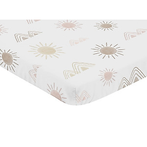 Sweet Jojo Designs Boho Desert Sun Girl Fitted Mini Crib Sheet Baby Nursery for Portable Crib or Pack and Play - Blush Pink Mauve Gold Taupe Bohemian Watercolor Mountains Southwest Nature Minimalist