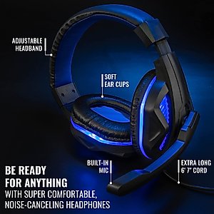 RitzGear Blue Gaming Kit I 4-in-1 LED Combo with Multimedia Keyboard, Optical Mouse, Mouse Pad & Headset with Adapter with CR4-X 4" Monitors and 24 Pack Acoustic Soundproof Wedge Panels