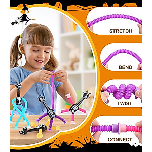 Halloween Party Favors for Kids 4 Pack Telescopic Suction Cup Giraffe Toy Sensory Tubes Classroom Prizes/Non Candy Halloween Treats Goodie Bag Fillers Gifts