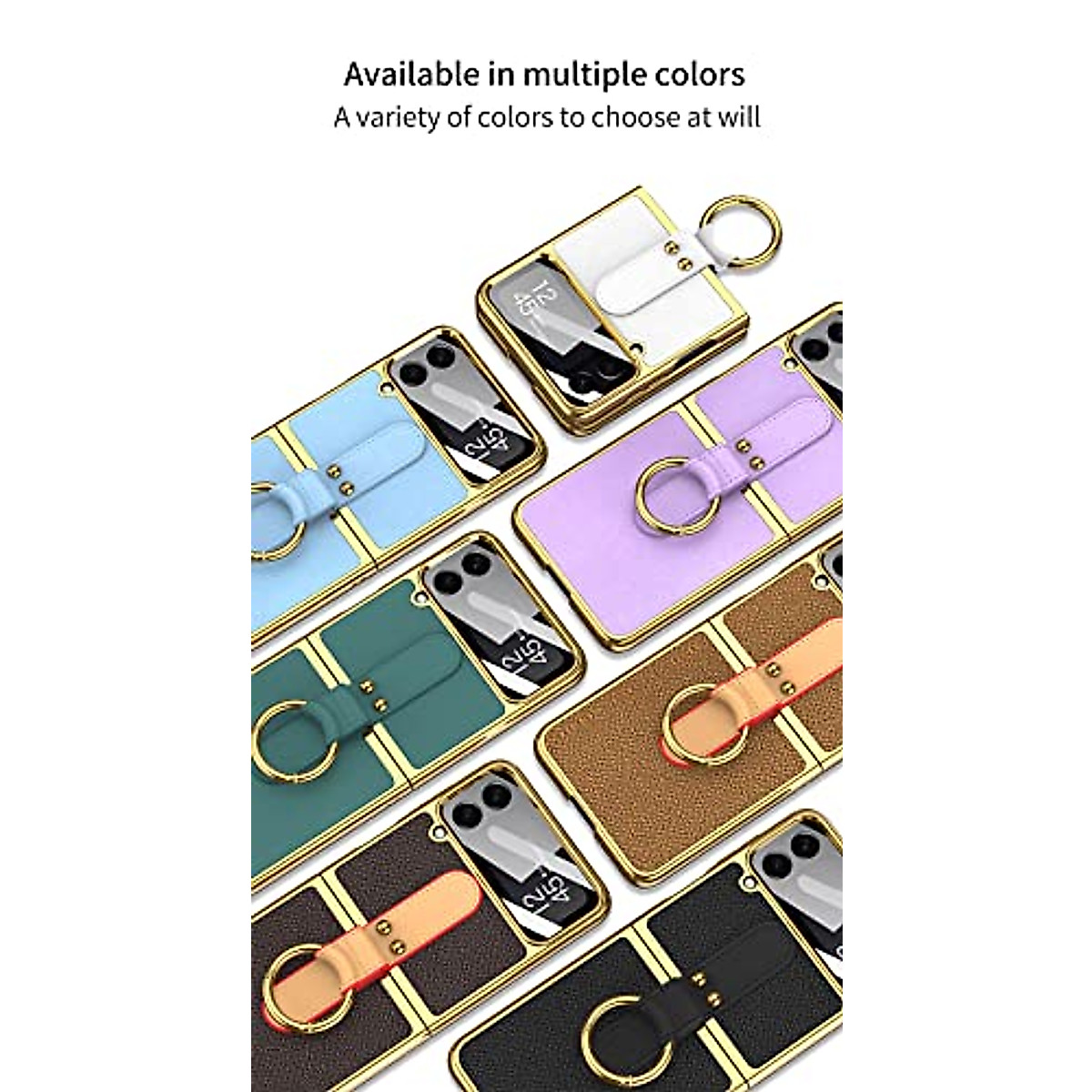 SHIEID Galaxy Z Flip 4 Case with Shoulder Strap, Ring Holder, Z Flip 4 Cover with Small Screen Protection, Premium Leather, and Wireless Charging Support for Samsung Flip 4 Case, Elegant White