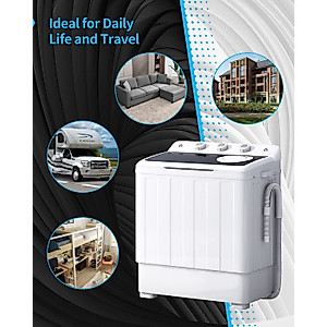 TABU 28lbs Portable Washing Machine with Drain Pump, Laundry Compact Washer Machine, Twin Tub Washing Machine, Washer and Spiner Machine for Dorms, Apartments, RVs (White & Black)