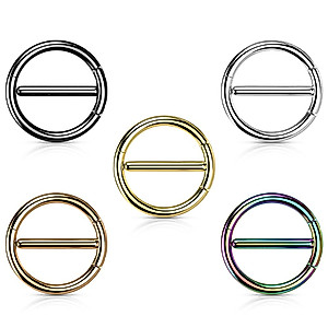 14GA Stainless Steel Dual Hinged Nipple Rings, Sold as a Pair (Gold Tone)