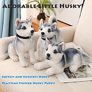 ELAINREN Lifelike Furry Husky Stuffed Animals Realistic Huskies Plush Toy Simulation Siberian Husky Plushie Dolls Gifts/11.8''