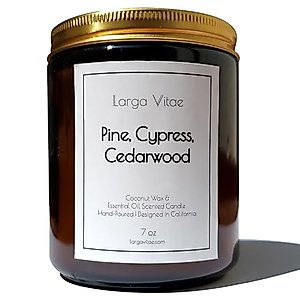 All-Natural Pine, Cypress, Cedarwood Aromatherapy Essential Oil Candle, Safe for People and Pets, Made with Pure Sustainable Organic Vegan Coconut Wax, Allergy Friendly, Non Toxic, Zero Waste