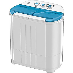 Auertech Portable Washing Machine, 14lbs Mini Twin Tub Washer Compact Laundry Machine with Built-in Gravity Drain Time Control, Semi-automatic 9lbs Washer 5lbs Spinner for Dorms, Apartments, RVs