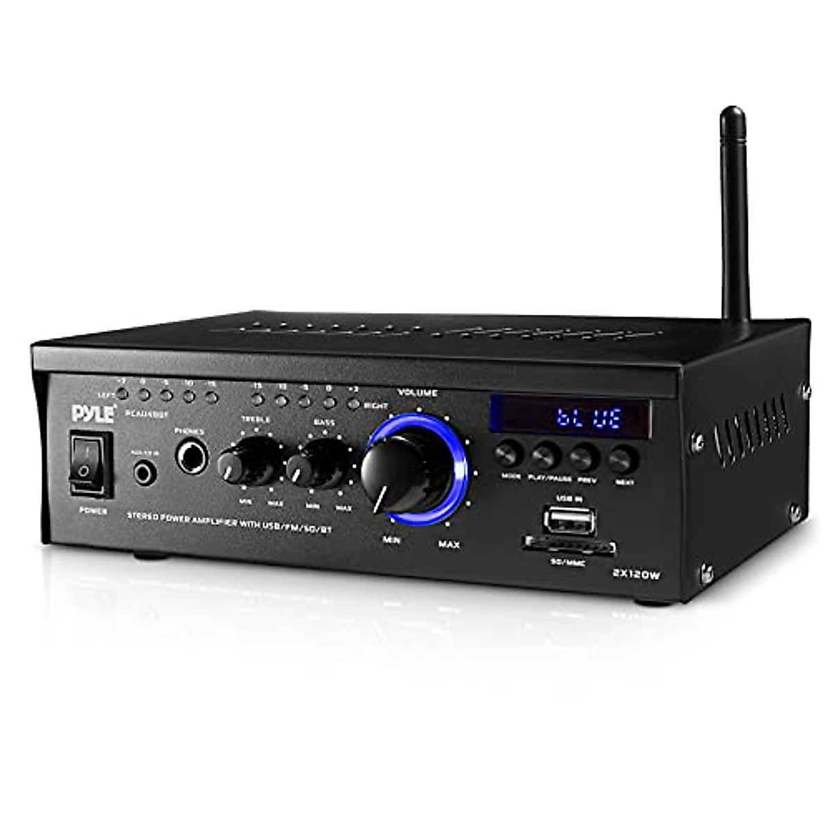Pyle Bluetooth Mini Stereo Power Amplifier - 2x120W Dual Channel Sound Audio Receiver Entertainment w/Remote, for Amplified Speakers, CD DVD, MP3, Theater via 3.5mm RCA Input, Studio Use - PCAU48BT.5