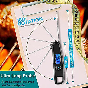 Hoseili Instant Read Meat Thermometer for Grill and Cooking. Best Waterproof Ultra Fast Thermometer with Backlight & Calibration. Digital Food Probe for Kitchen, Outdoor Grilling and BBQ,wen1