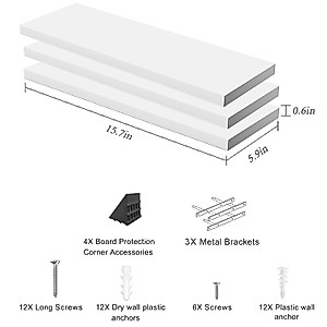 GATIHOK Floating Shelves for Wall, White Wall Shelves Display Shelf for Home Decor, Wooden Storage Floating Shelf with Invisible Brackets for Livingroom Bedroom Kitchen Home, 3Pack